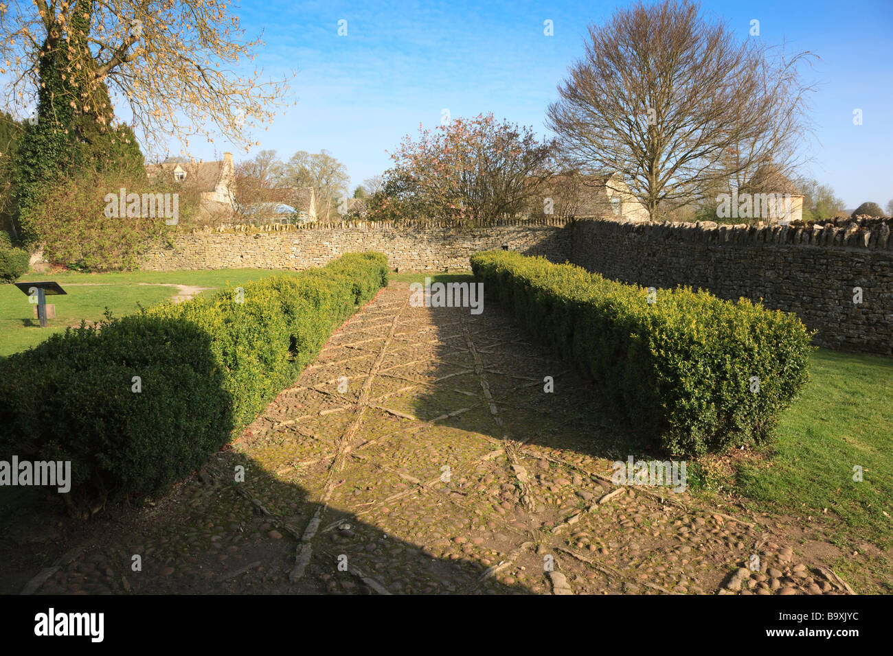Diamond Pebble and Stone Box Hedge lined path, Minster Lovell Hall ...