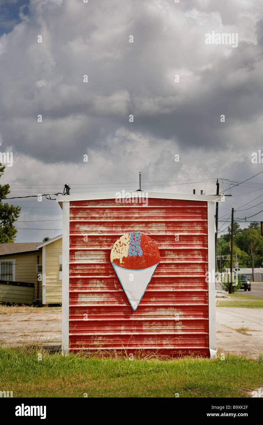 Hut with hardboard ice cone sign Stock Photo - Alamy
