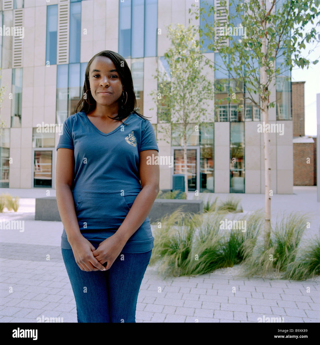 University campus, young female student, foreign studying in the UK ...
