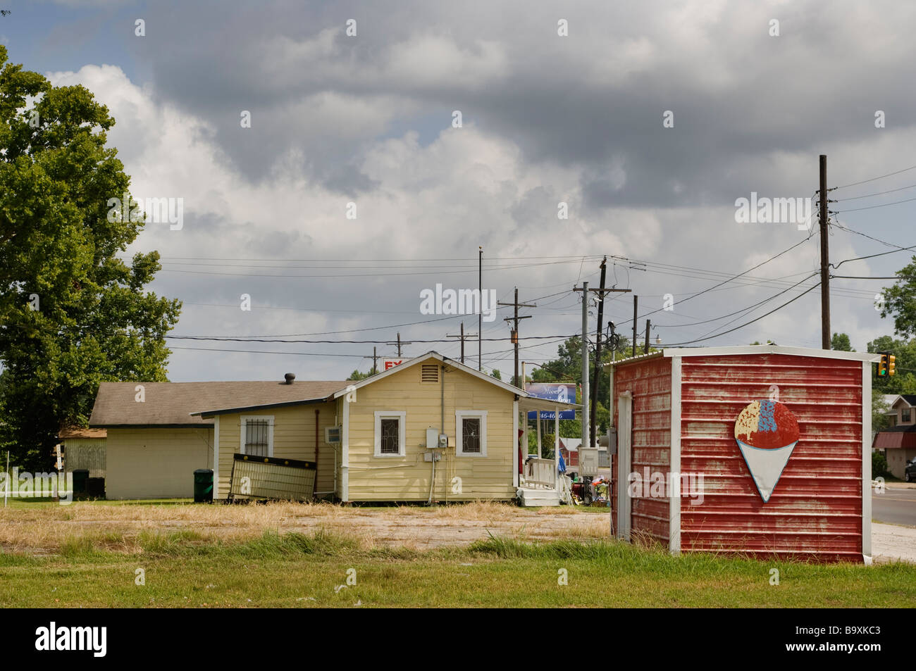 Hut with hardboard ice cone sign Stock Photo - Alamy