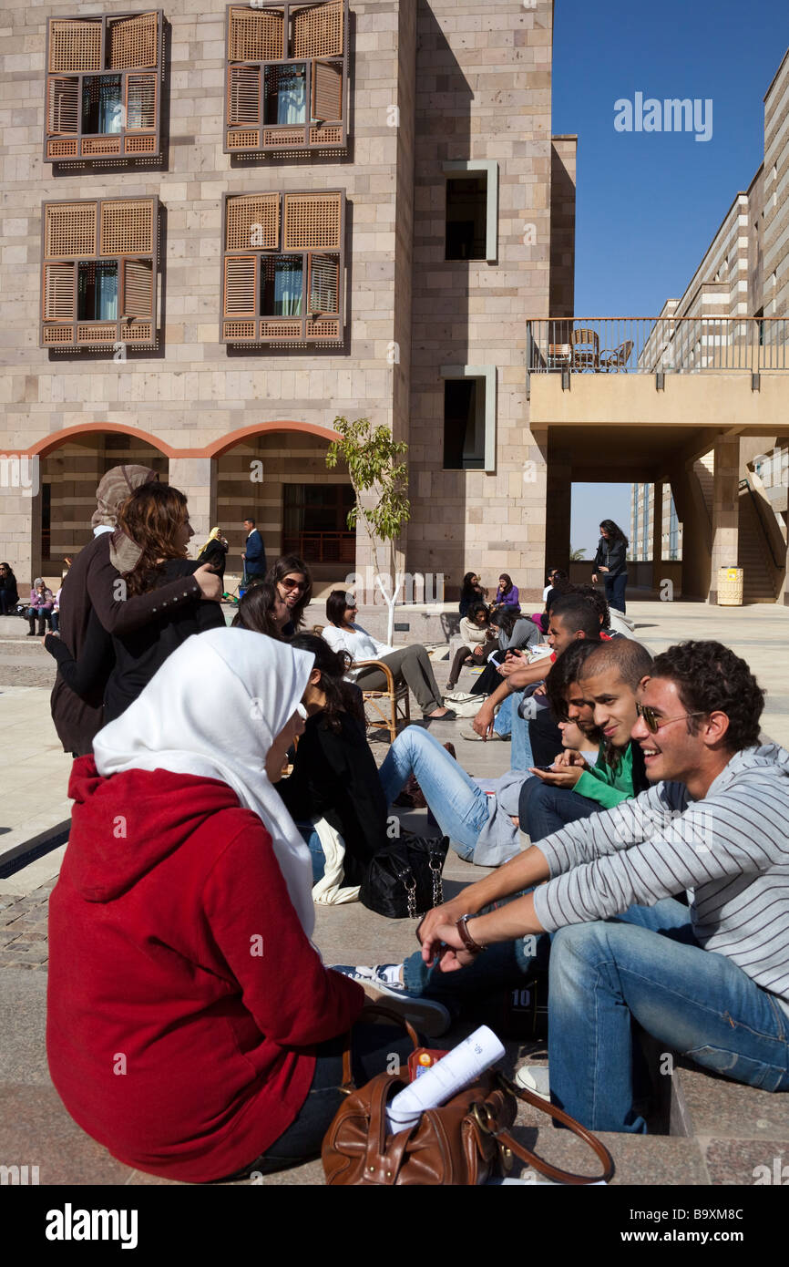 students sitting and talking, new campus, American University in Cairo ...