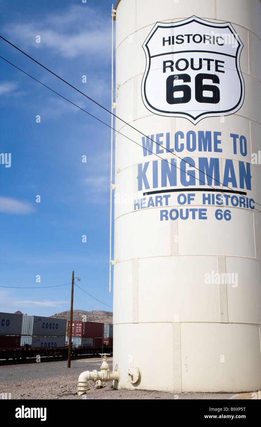 Kingman sign on water twoer Kingman Arizona USA Stock Photo - Alamy
