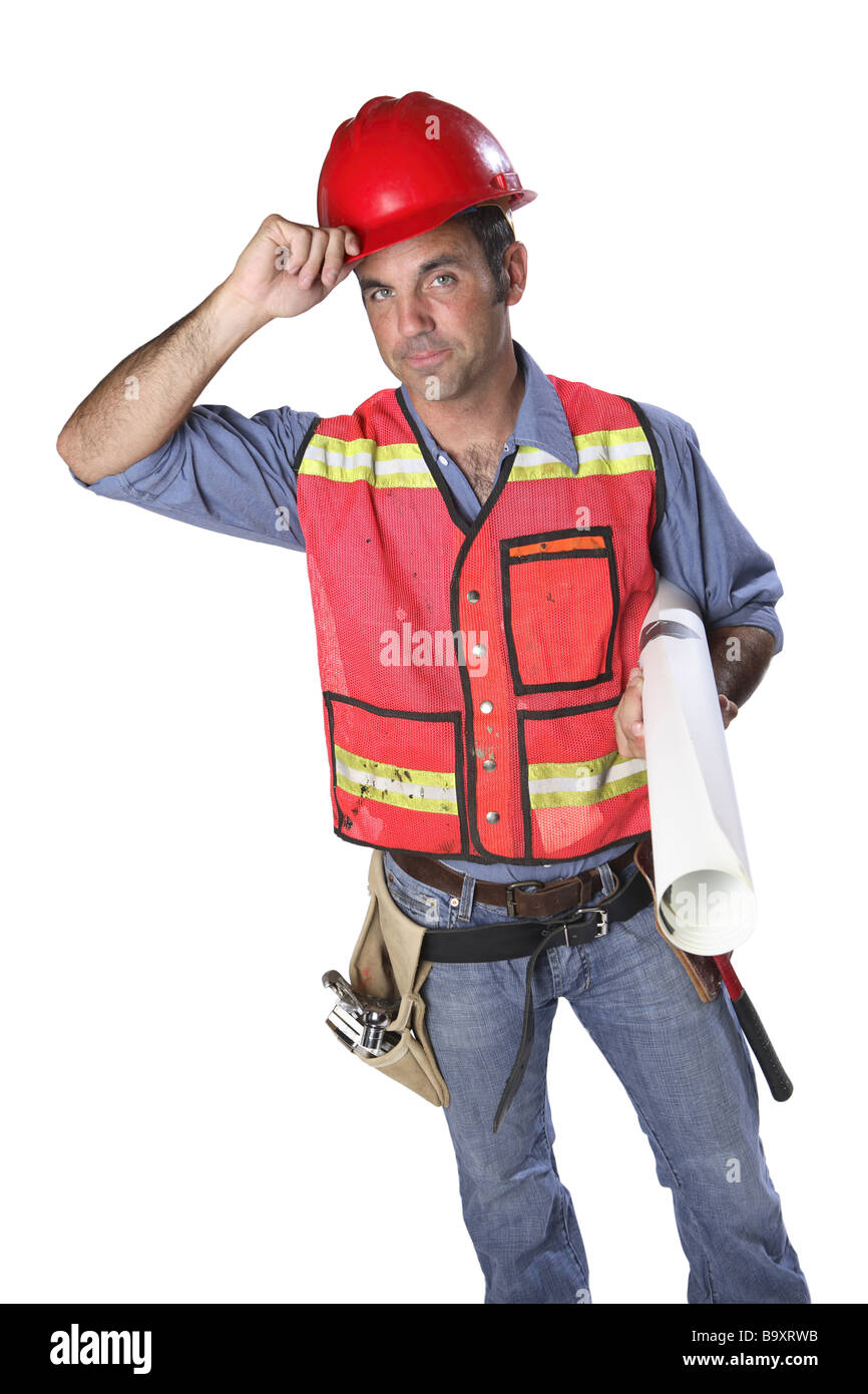 Construction worker isolated on white Stock Photo - Alamy