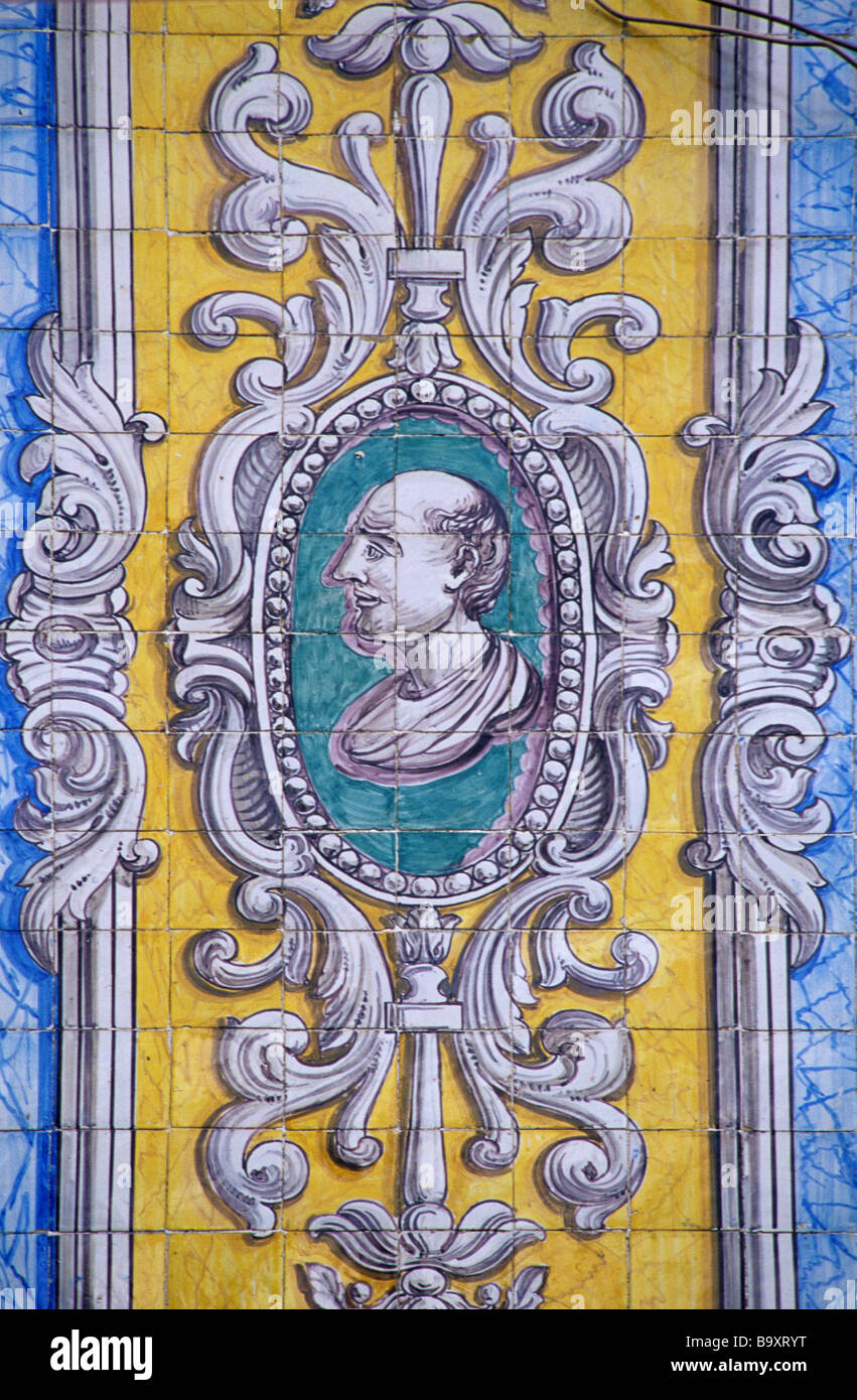 Azulejos Tile Detail with Portrait Medallion, House on Campo de Santa ...