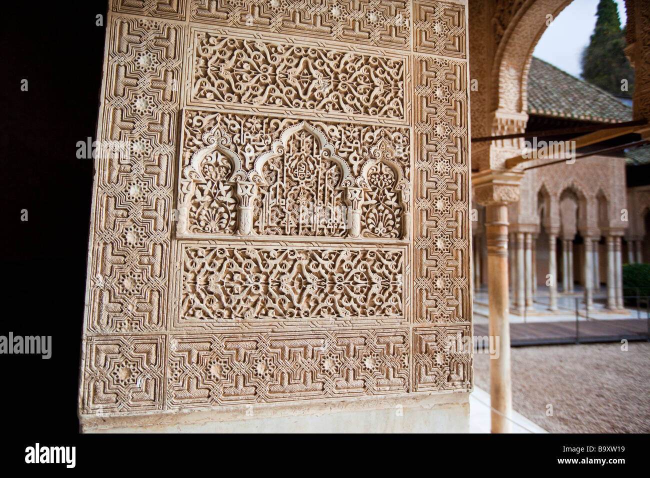Patio de los Leones in the Palace in the Alhambra in Granada Spain ...