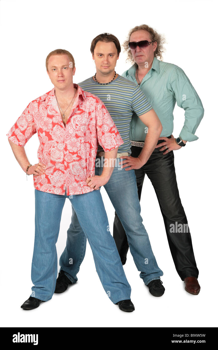 Three standing men. Music group Stock Photo - Alamy