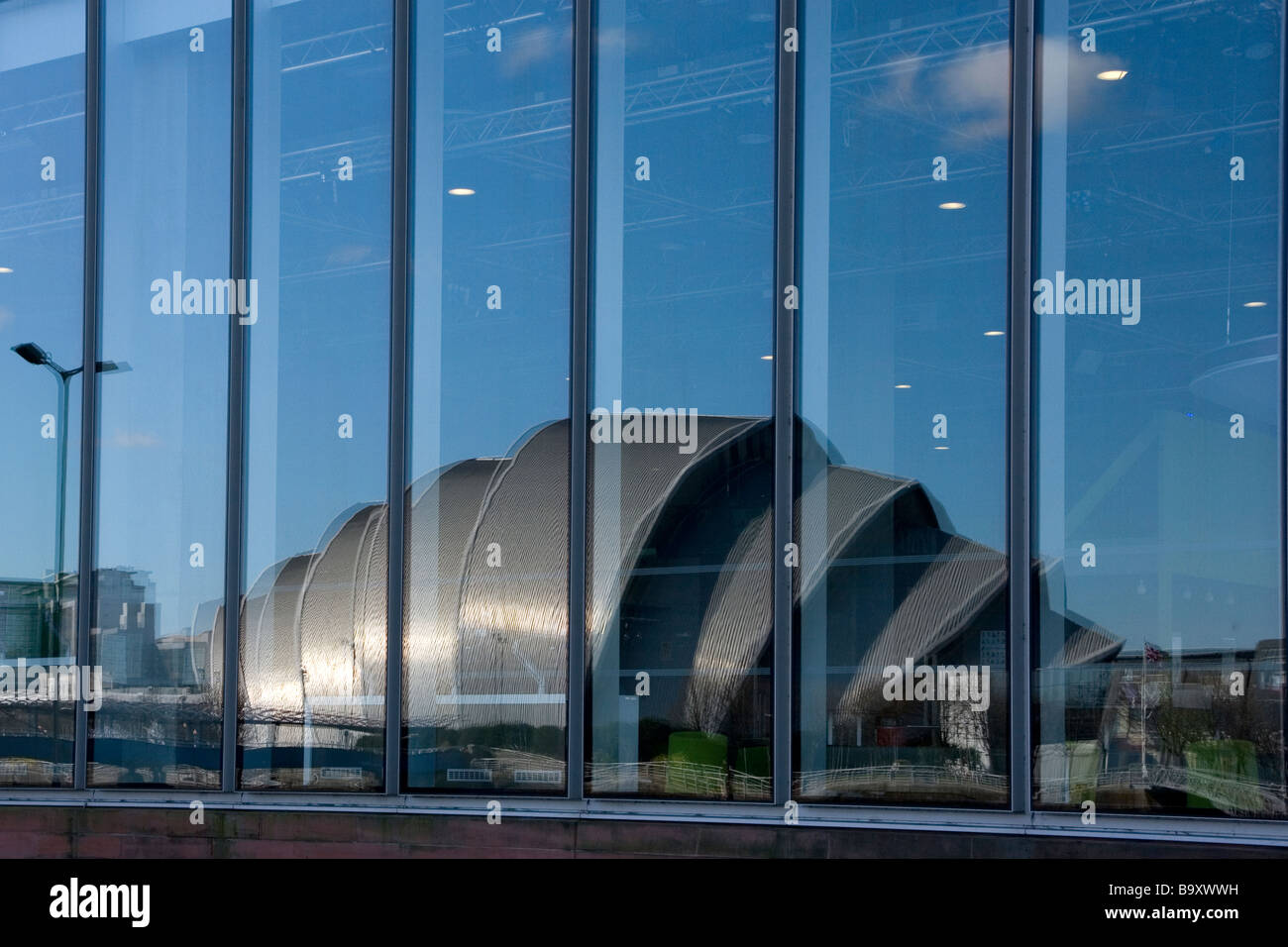 A reflection of the the Armadillo building at the SECC, which stands on ...