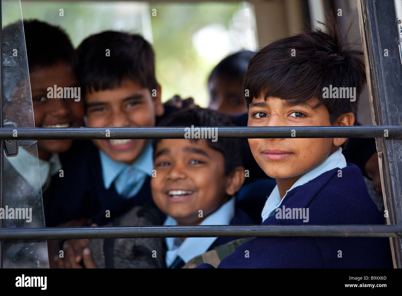 Schoolboys in Uniform on a Bus in Delhi India Stock Photo - Alamy