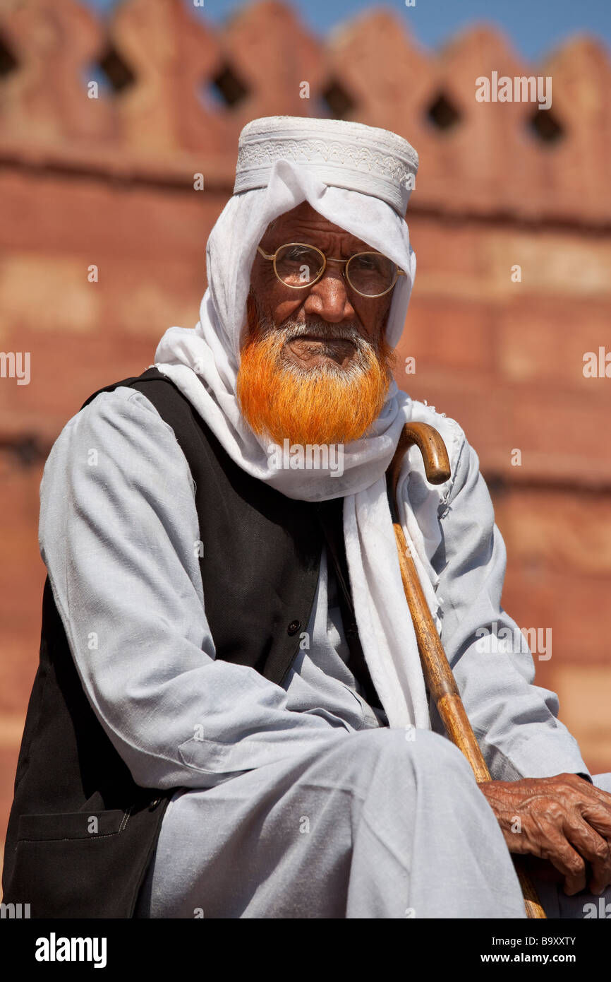 Indian Muslim Man in front of the Friday Mosque or Jama Masjid in ...