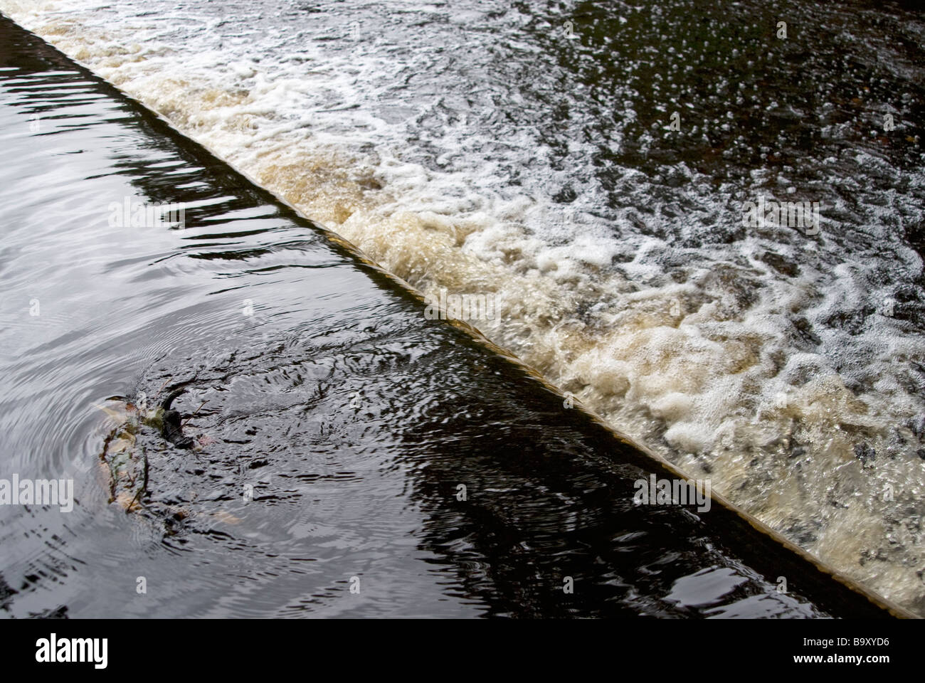 Small man-made waterfall in river, Yorkshire, England Stock Photo - Alamy