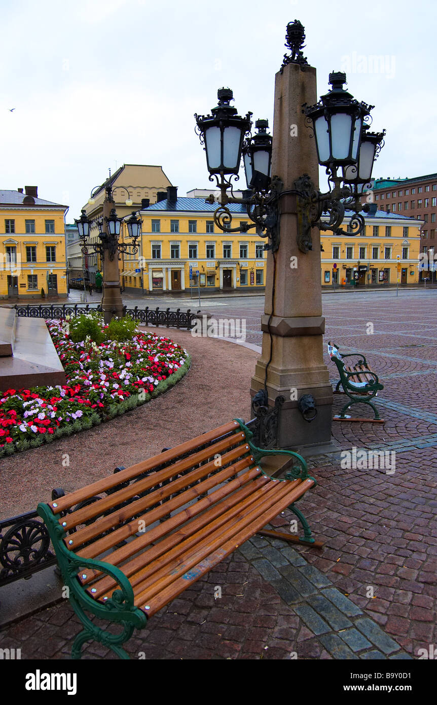 A view to central Helsinki square with bench and lamp Stock Photo - Alamy