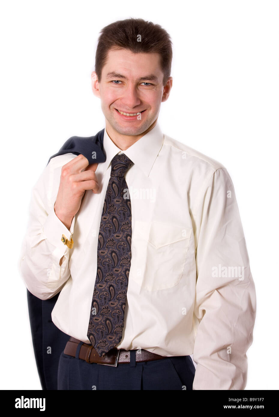 The young smiling businessman portrait in a suit. Isolated on white ...