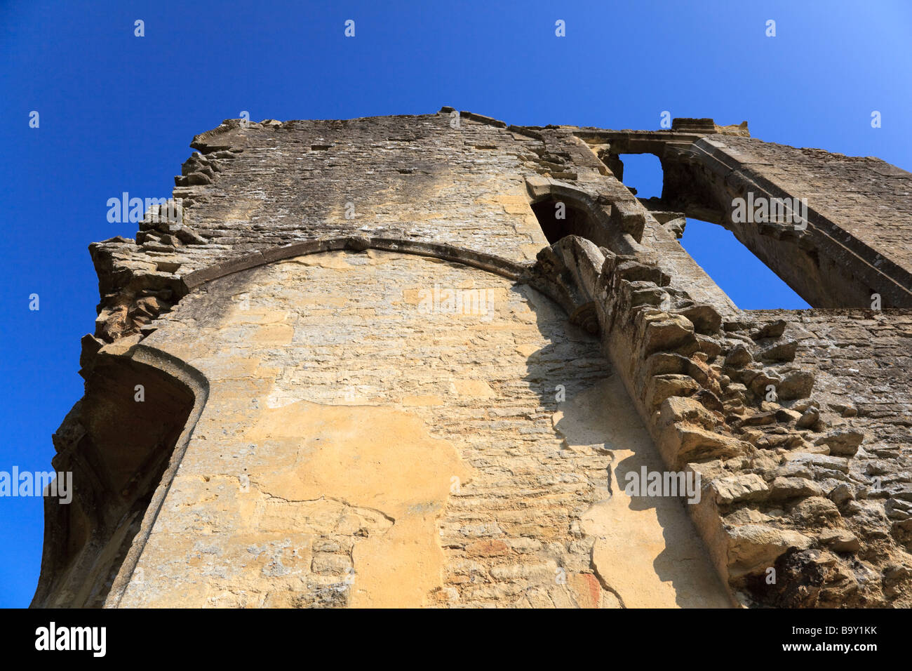 Looking up at Minster Lovell Hall, built by Lord William Lovell in the ...