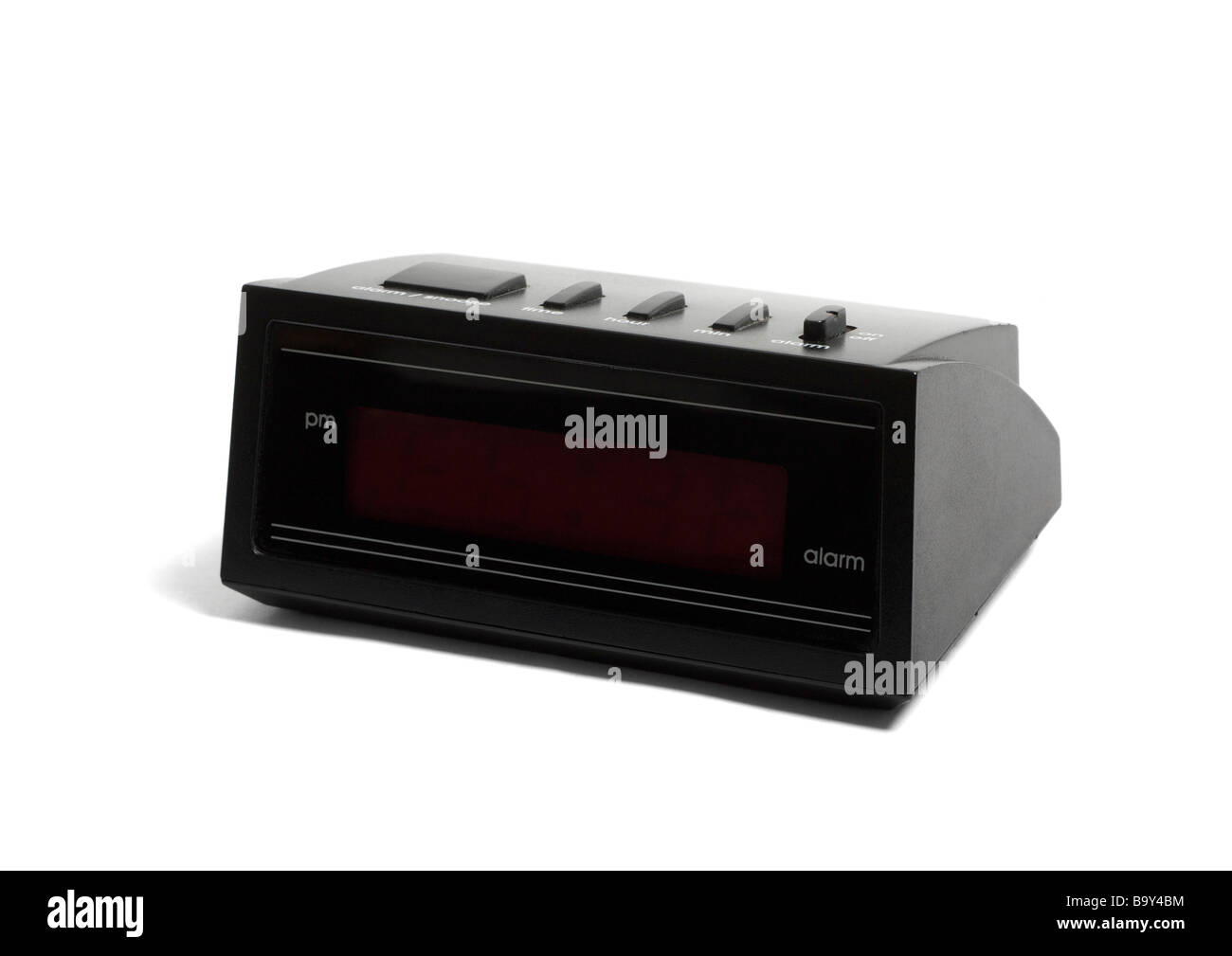 Black digital alarm clock on white background Stock Photo - Alamy
