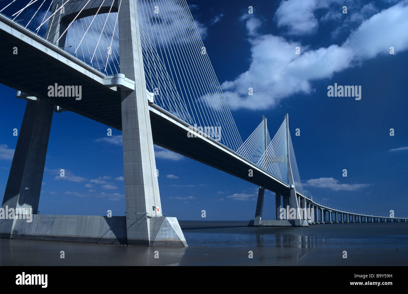 Vasco da Gama Bridge Across River Tagus, Cable-Stayed Bridge & Longest ...
