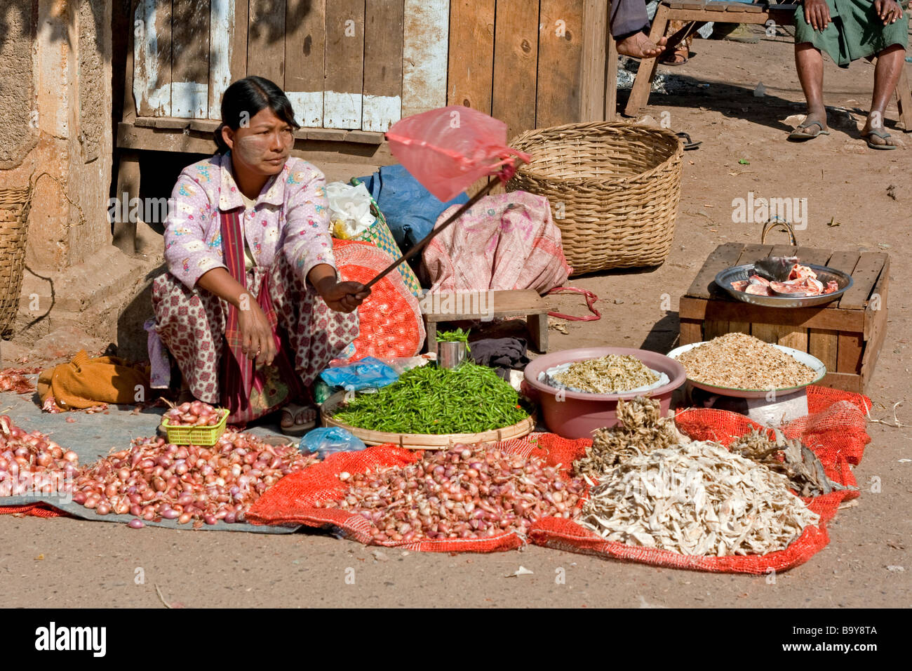 Local Bamar girl selling fresh produce at Aungban market, Shan State ...