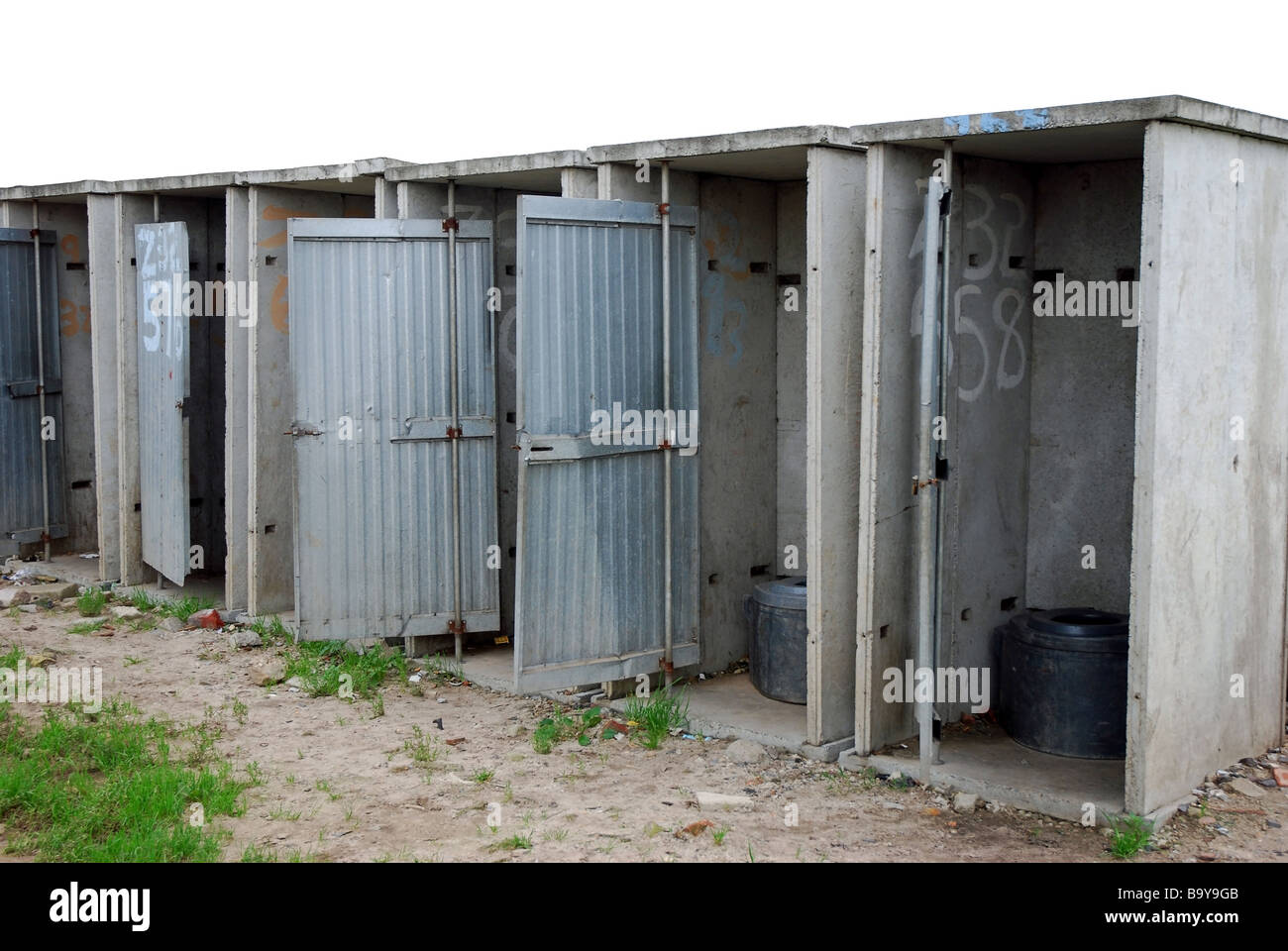 Outhouse block bucket toilets in an area of informal housing, Langa ...