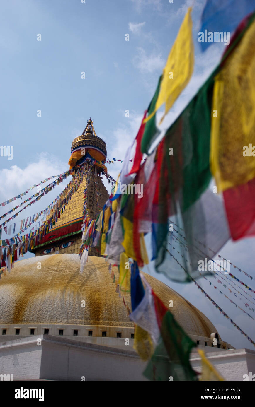Buddhist prayer flags at Boudhanath (aka Khāsa Caitya), one of the ...