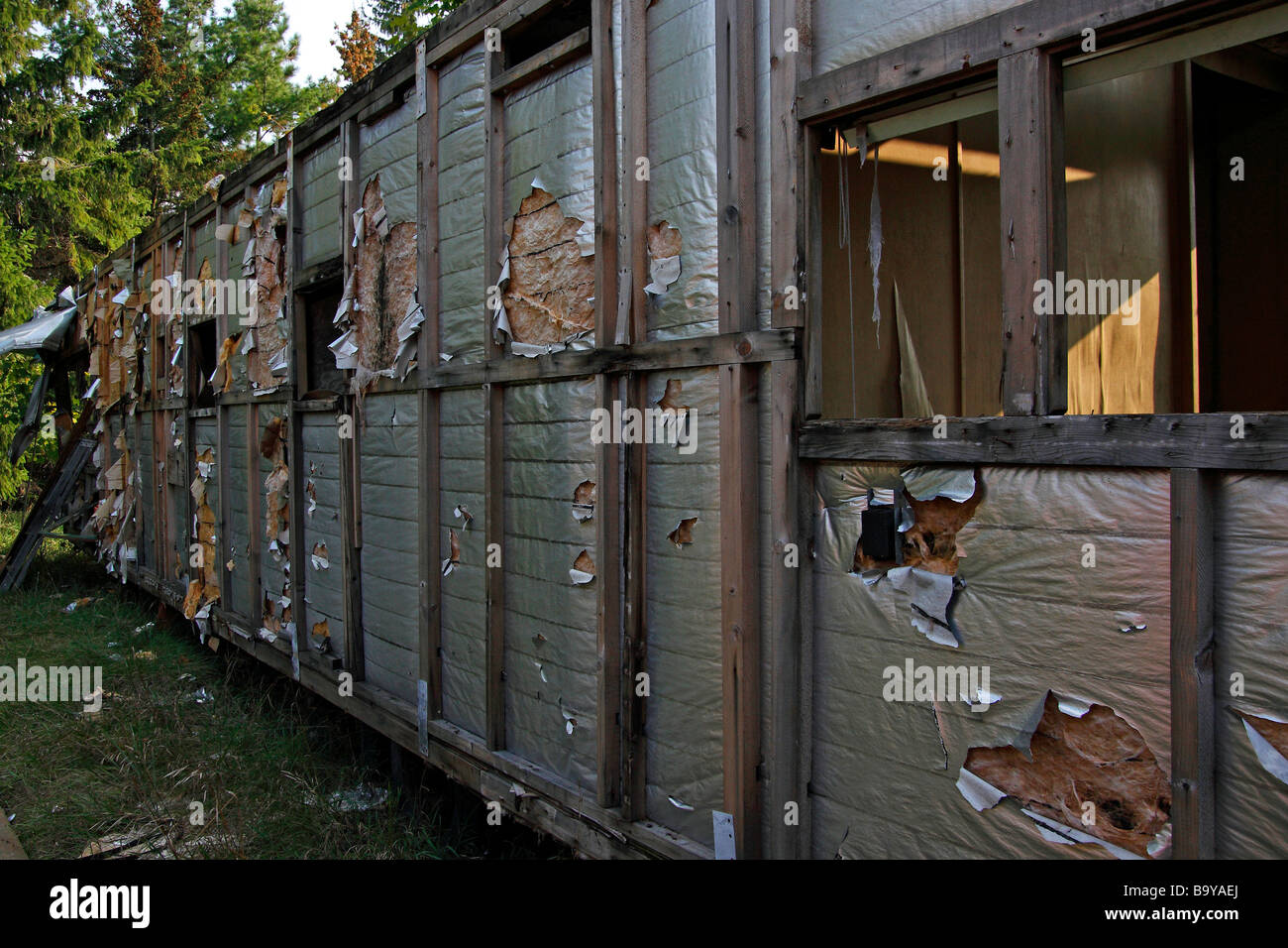 Old abandoned house trailer mobile home in nature empty nobody none hi ...