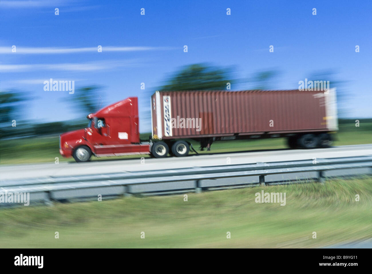 Semi Truck type vechiles, on road in motion Stock Photo - Alamy