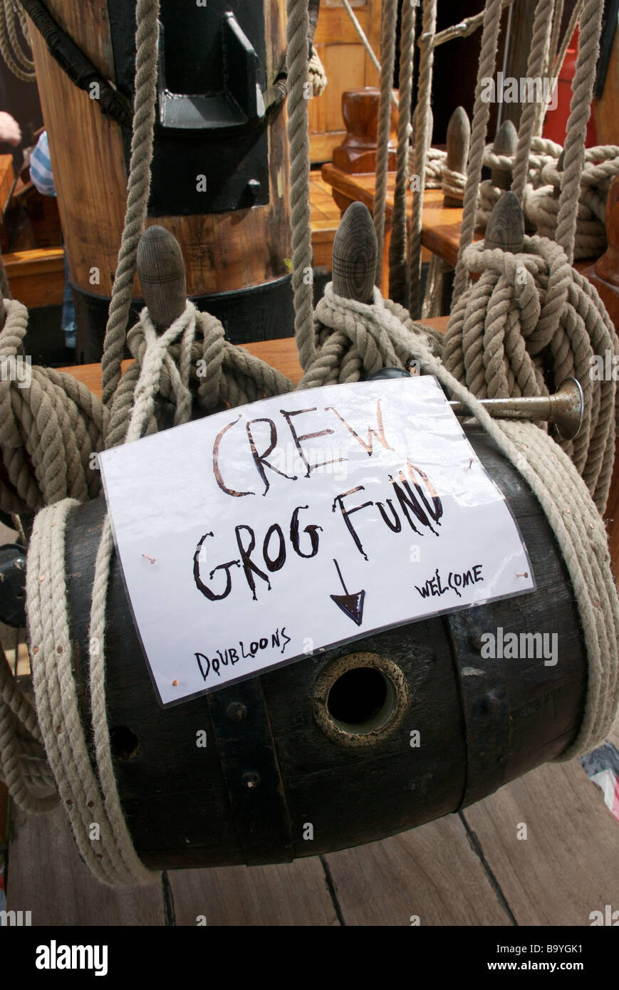 Crew Grog Fund collection barrel onboard the Earl of Pembroke tall ship ...