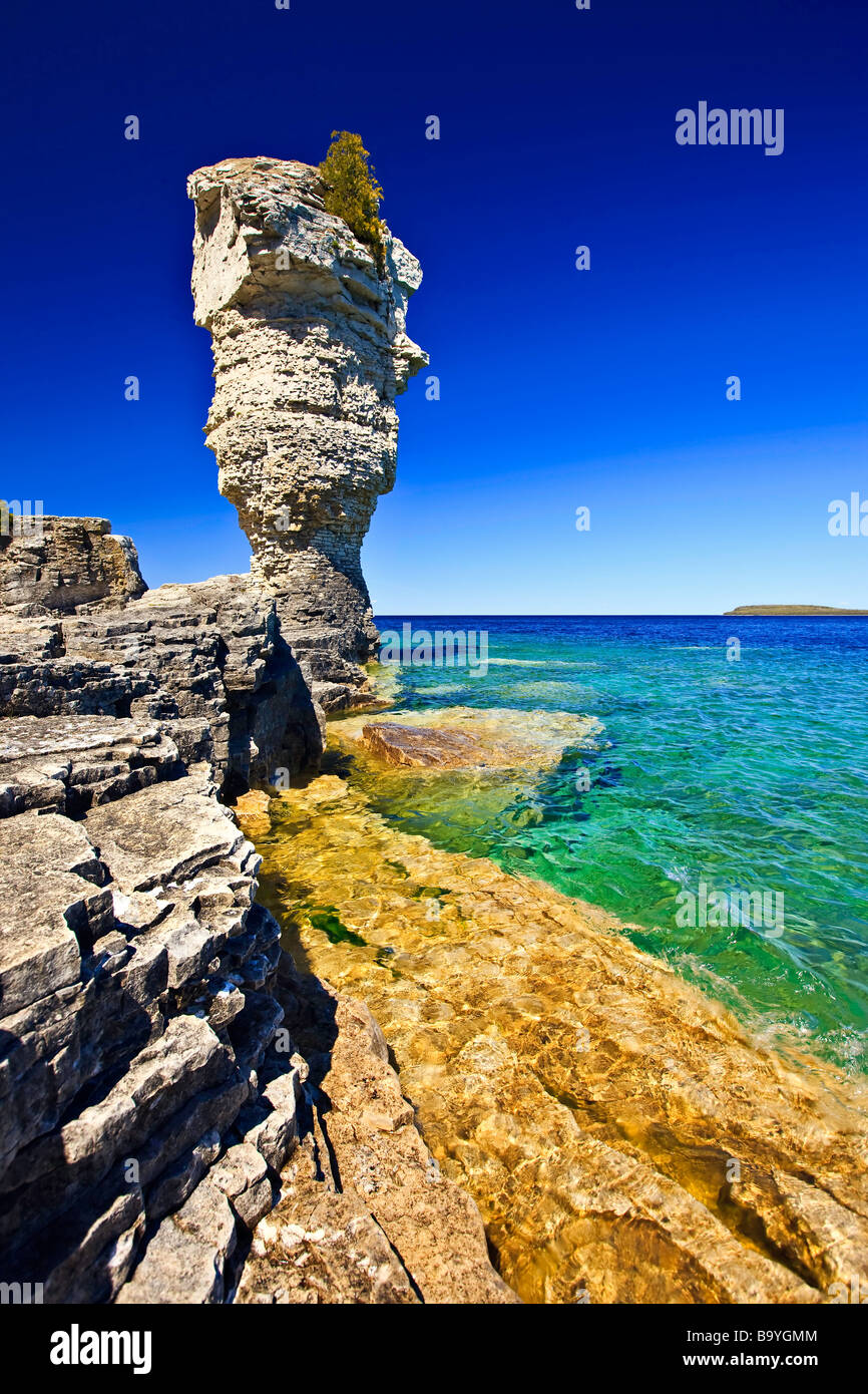 Sea Stack along the shoreline of Flowerpot Island in the Fathom Five ...