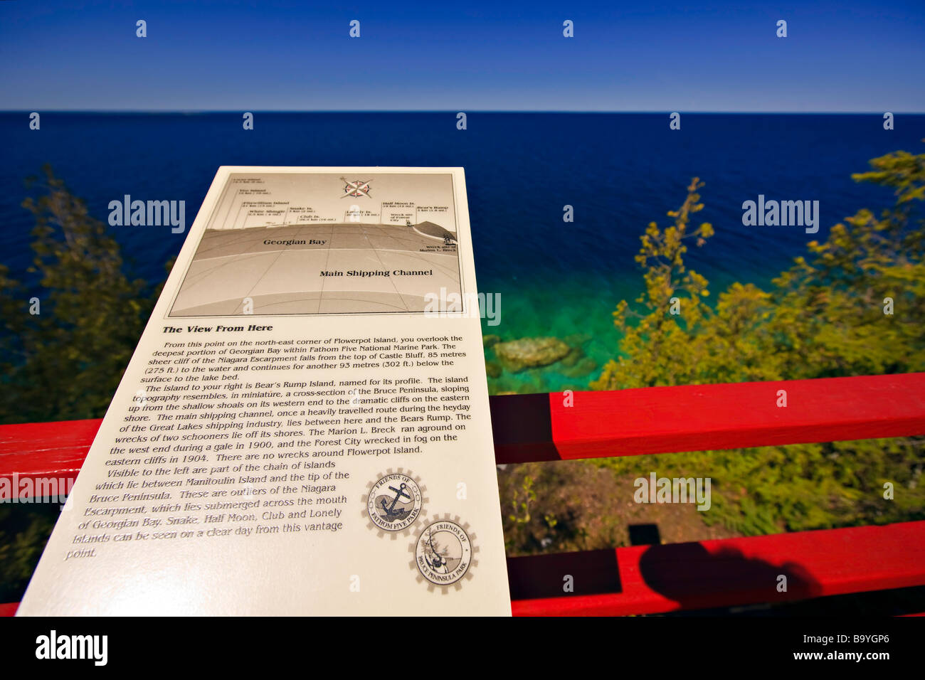 Interpretive sign at the Light station viewing deck on Flowerpot Island ...
