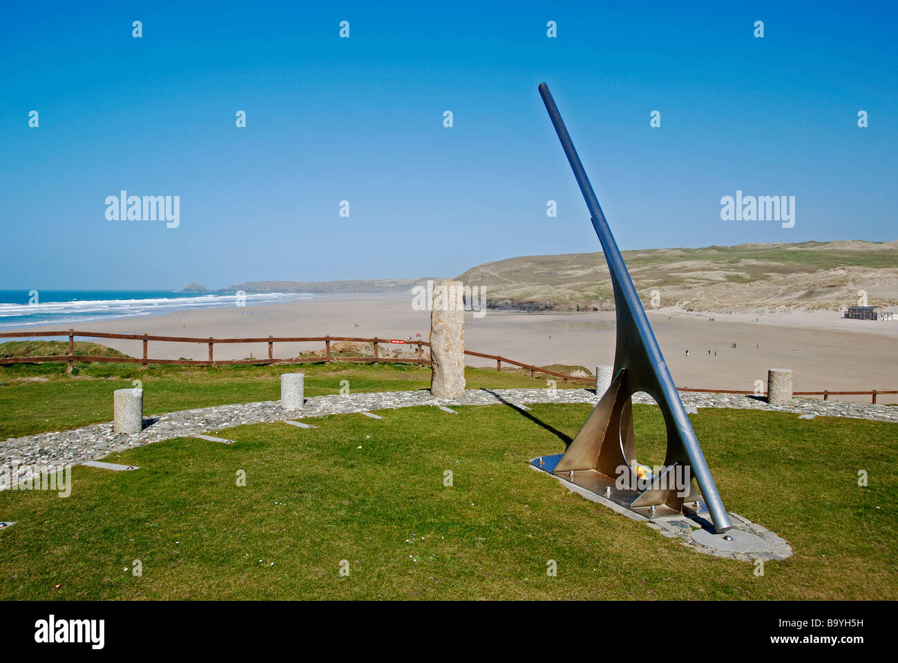 the "millenium sundial" overlooking the beach at perranporth in ...