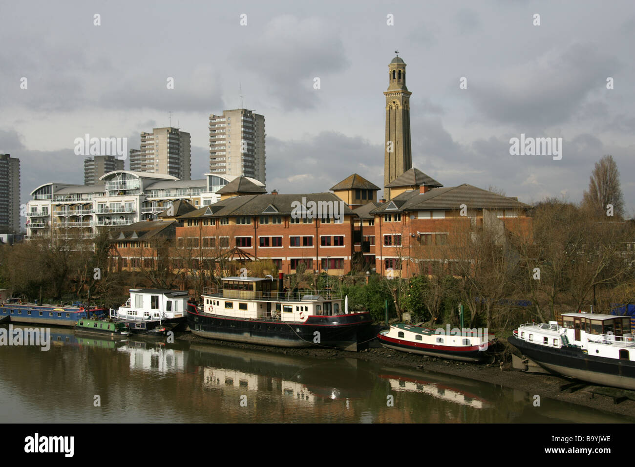 View of the North Bank of the River Thames from Kew Bridge with the ...