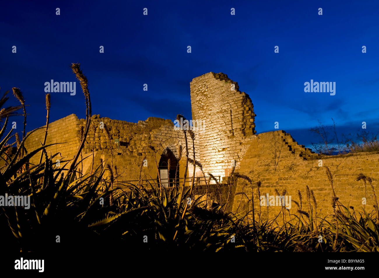 Ancient structure lit up in Caesarea National Park in Israel Stock ...
