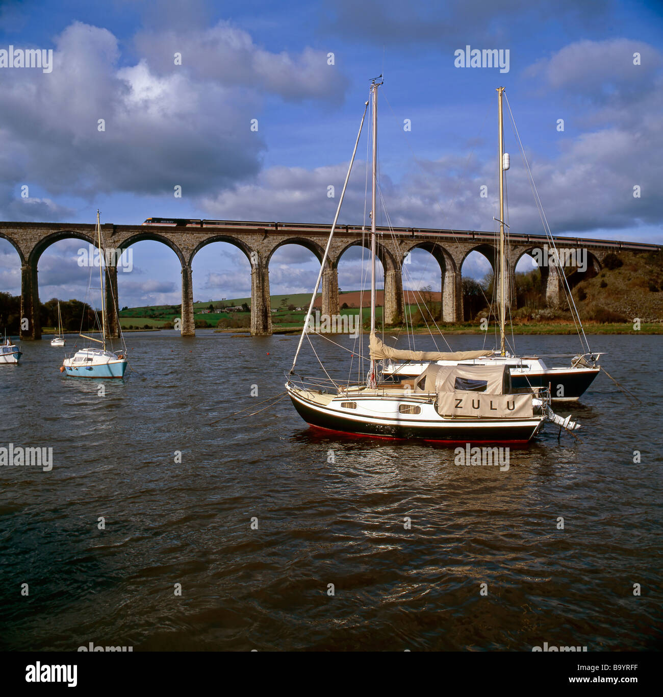 St. Germans Viaduct, Looe, Cornwall with sailing boats and the London ...