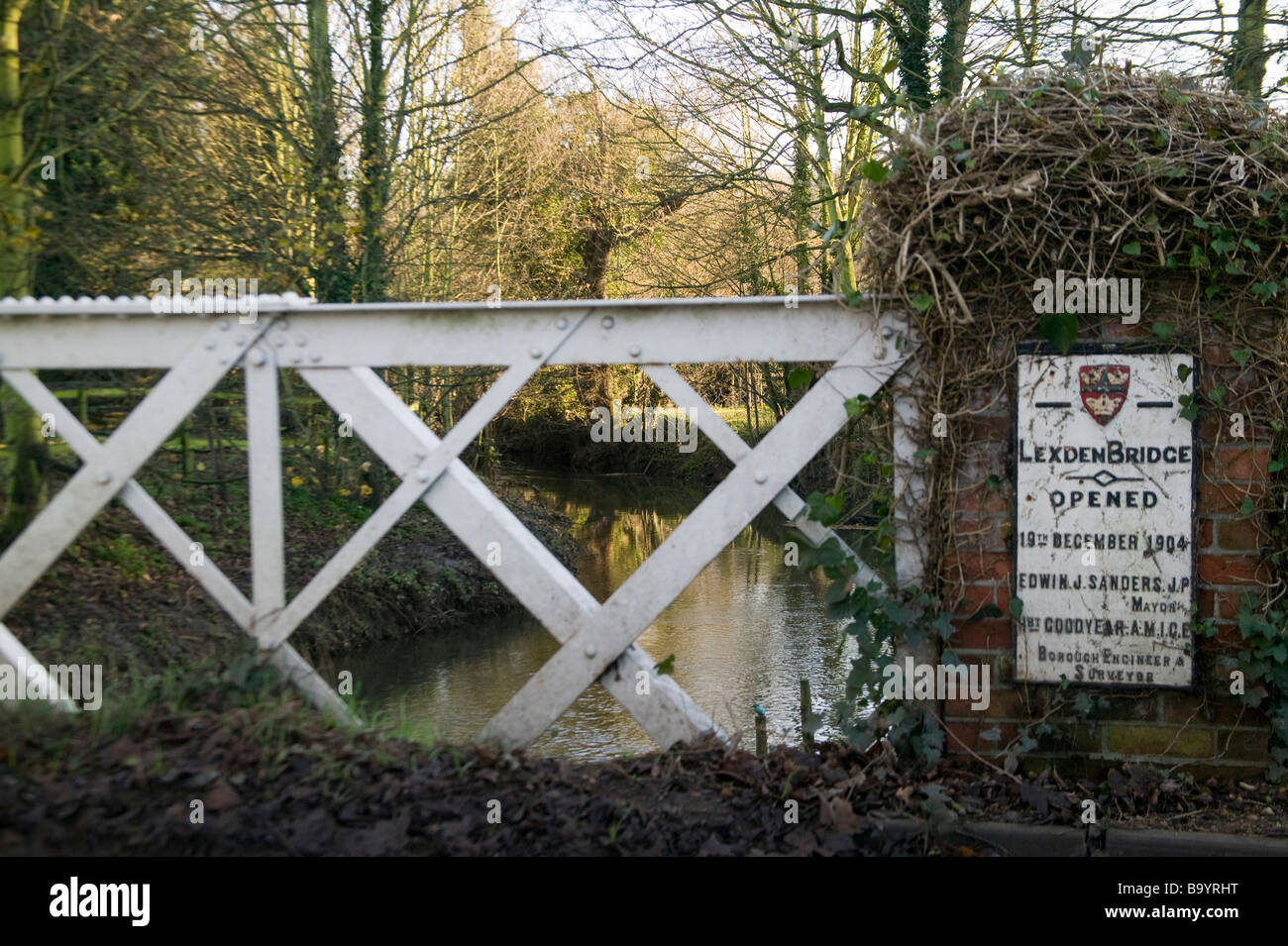 Plaque to mark the opening of Lexden bridge Stock Photo - Alamy