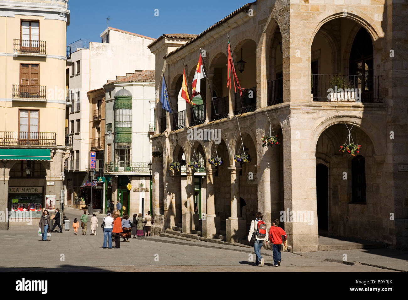 Old Town Hall and Plaza Mayor in Zamora Castilla Leon Spain Stock Photo ...