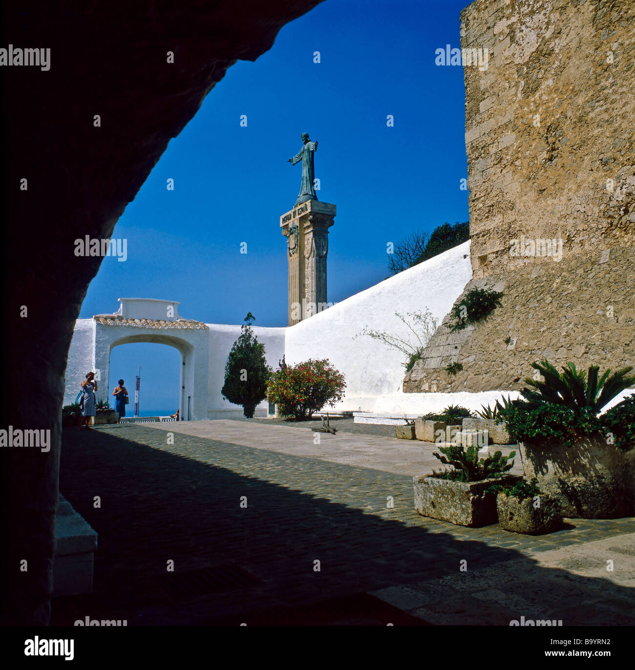 Monte Toro Menorca. Large elevated statue of Jesus Christ overlooking ...
