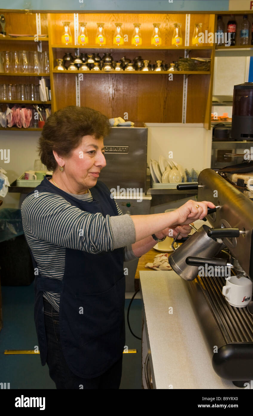 Maria Carpanini making coffee in Carpaninis Cardiff Arms Cafe in ...