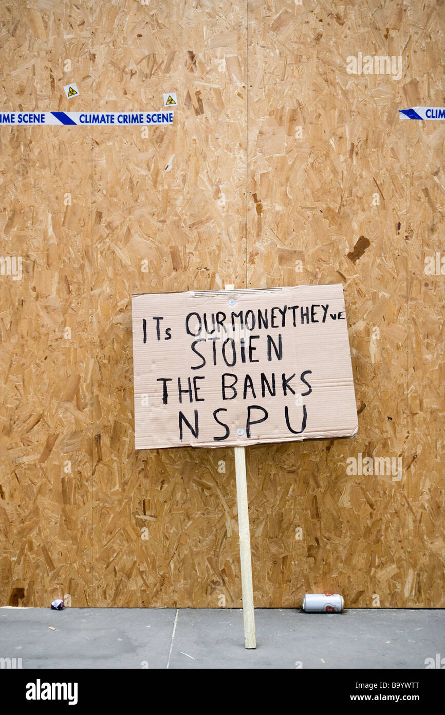 Anti-capitalist banner at protest against G20 summit in London, April 1 ...