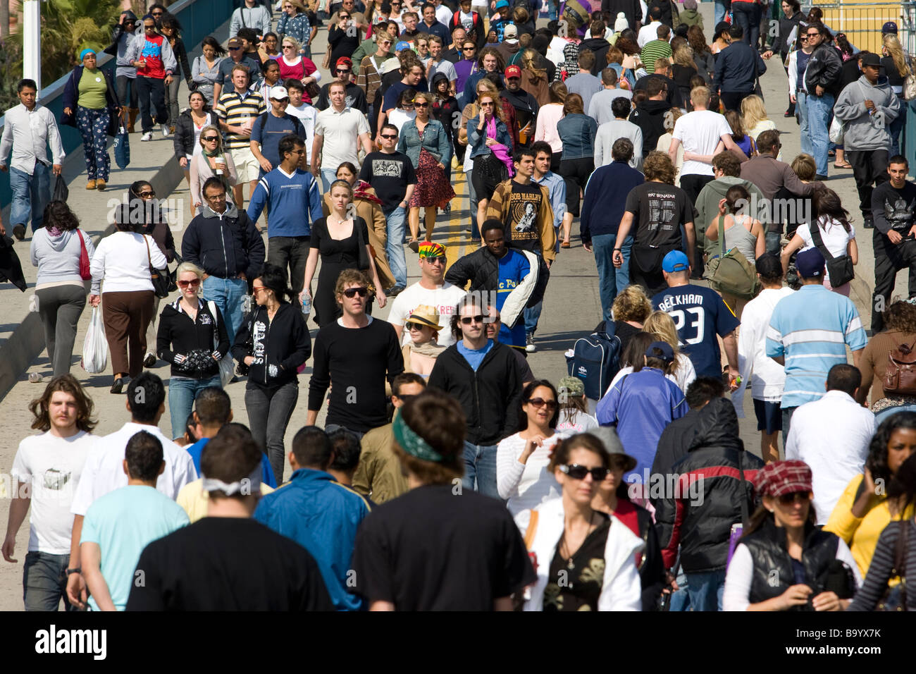 Crowds on Santa Monica pier on Earth Day in Los Angeles California ...