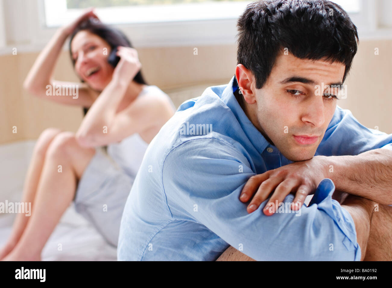 Man fed up of partner Stock Photo - Alamy