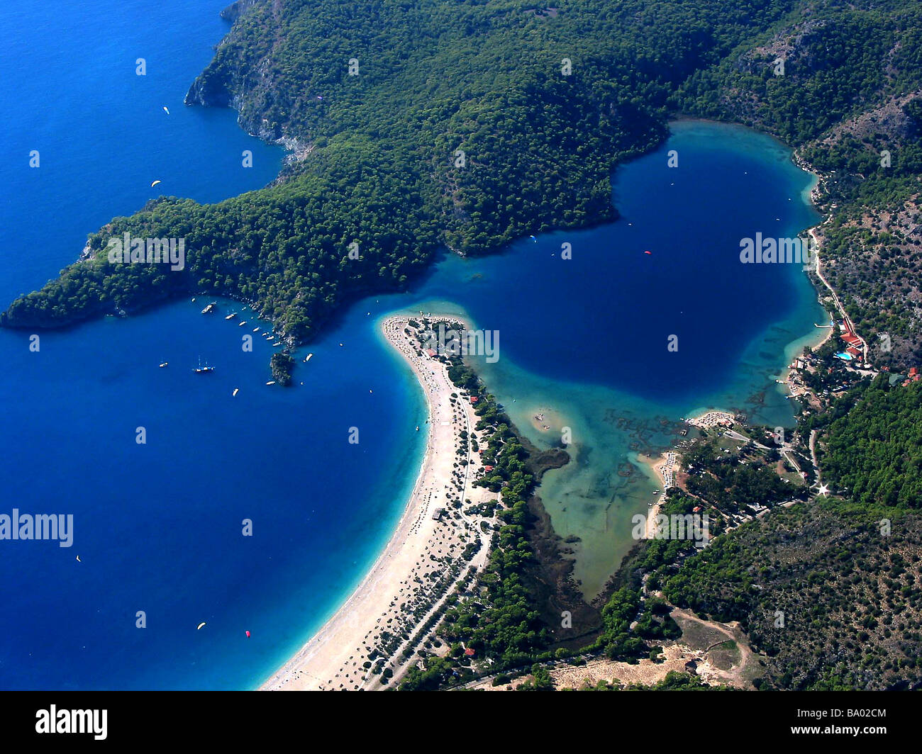 Paragliding over Oludeniz Belcekiz Beach and Lagoon. Olu Deniz, Turkey ...