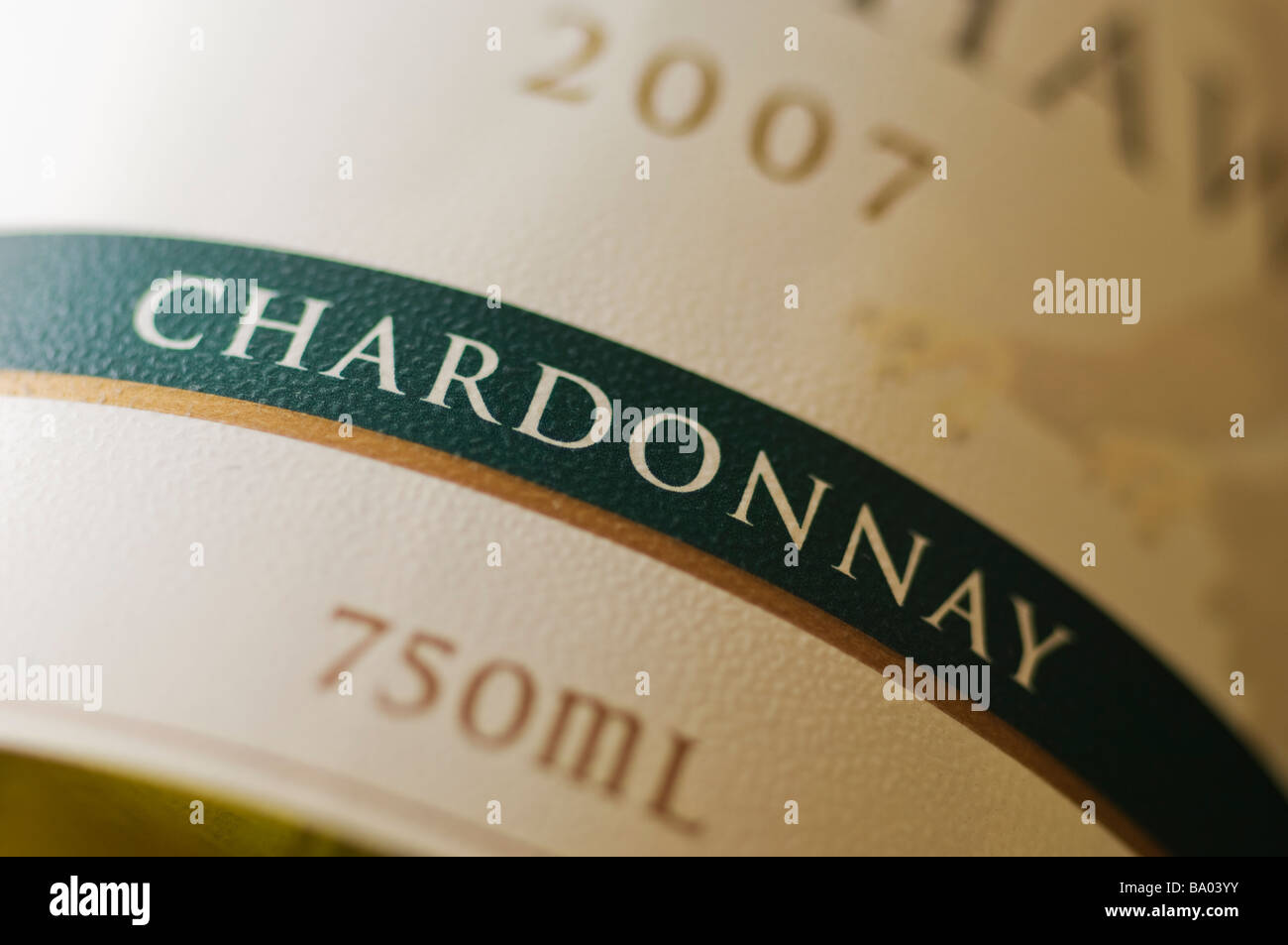 2007 Chardonnay wine bottle label closeup Stock Photo - Alamy
