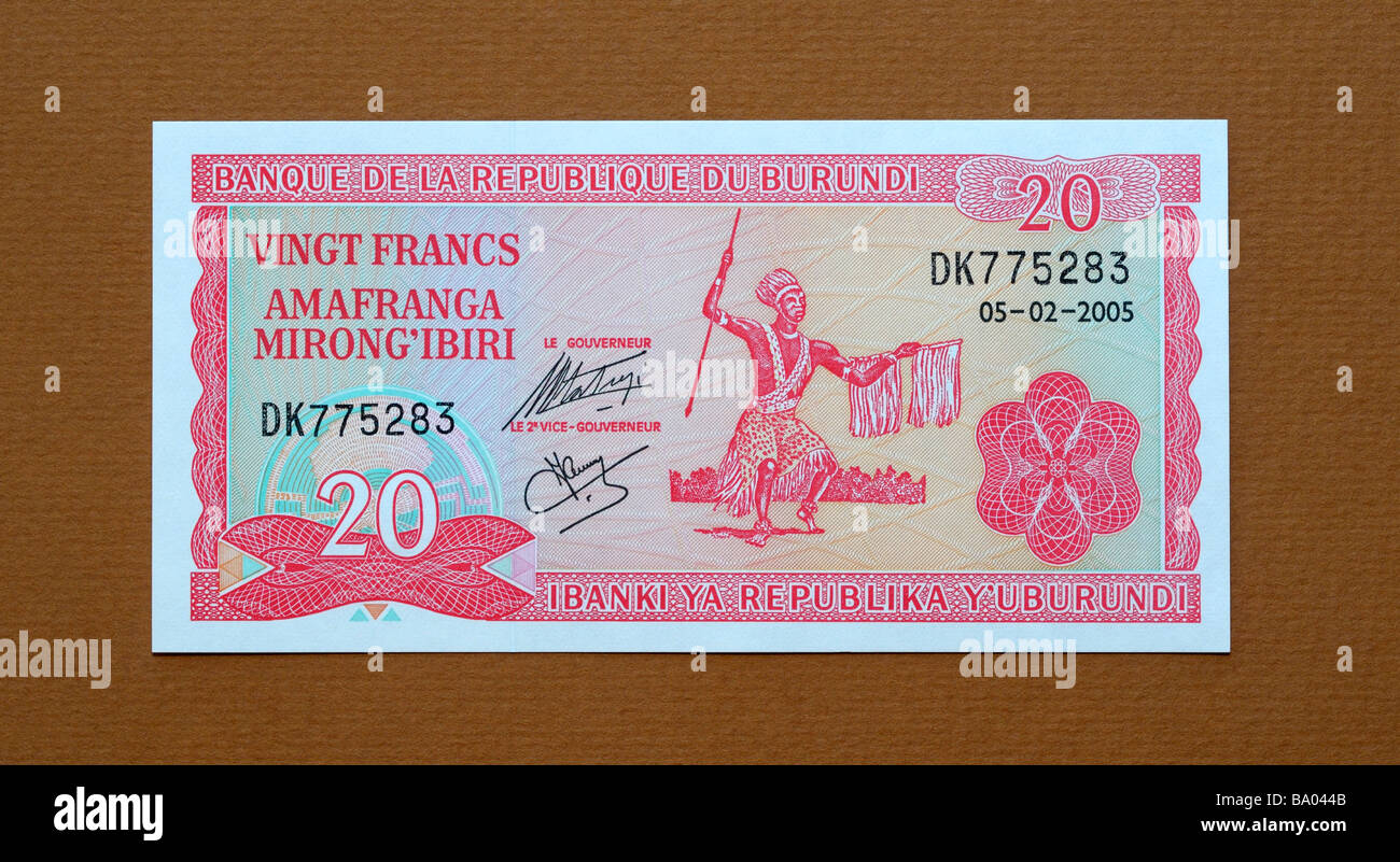 Republic of Burundi 20 Twenty Franc Bank Note Stock Photo - Alamy