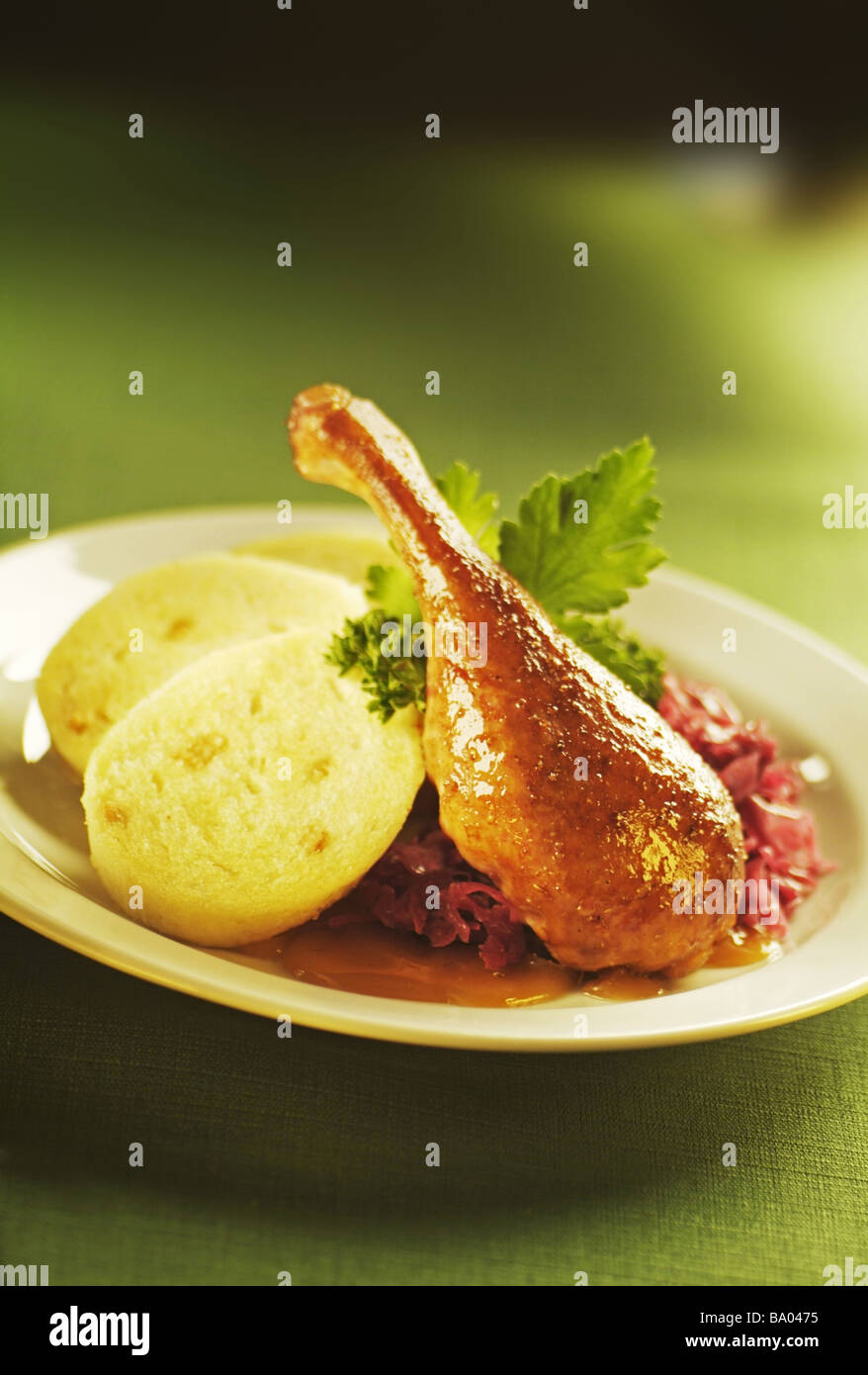 Roast Duck Red Cabbage and Dumplings Stock Photo - Alamy