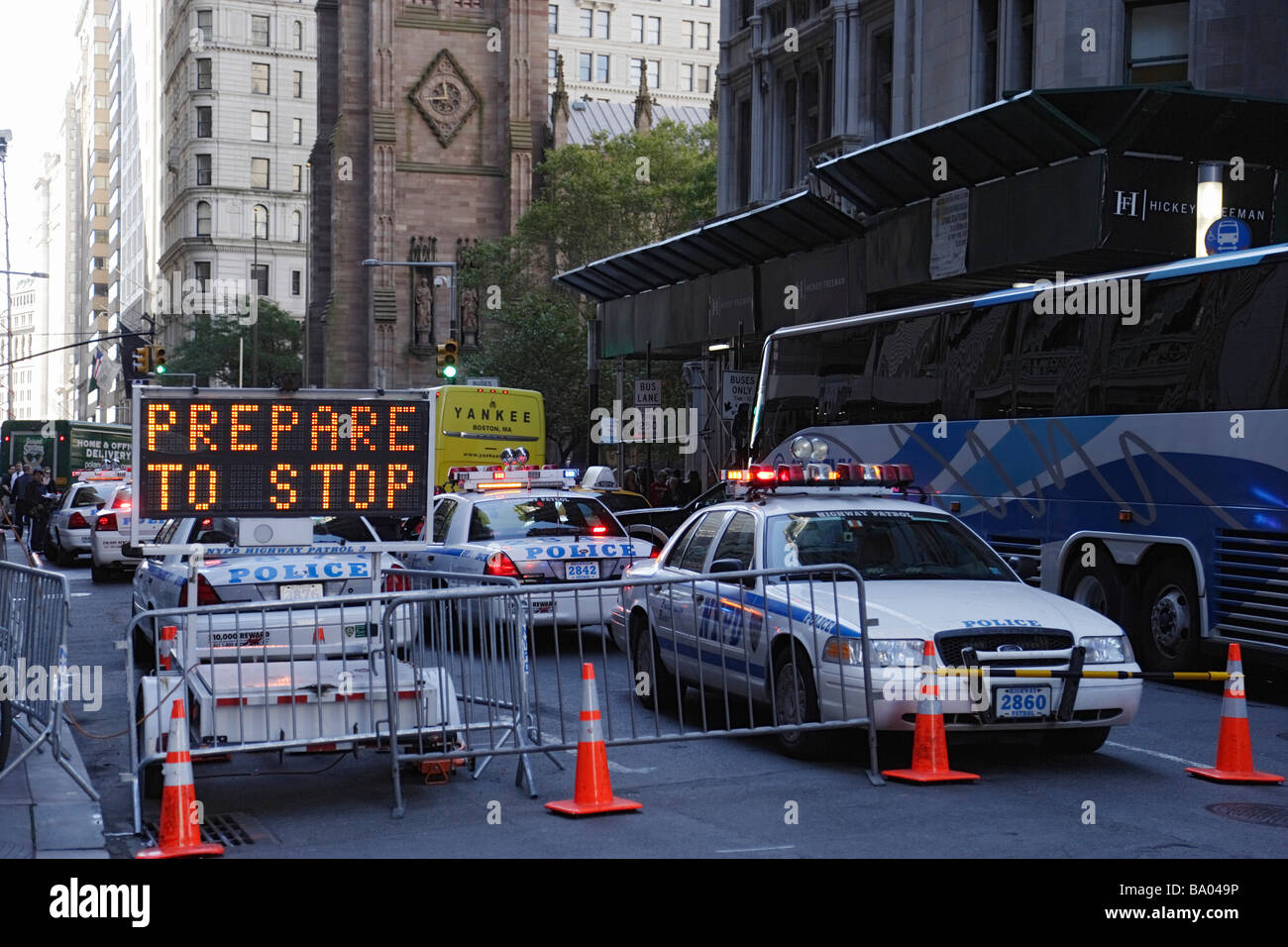 Police road block Manhattan New York City New York USA Stock Photo - Alamy