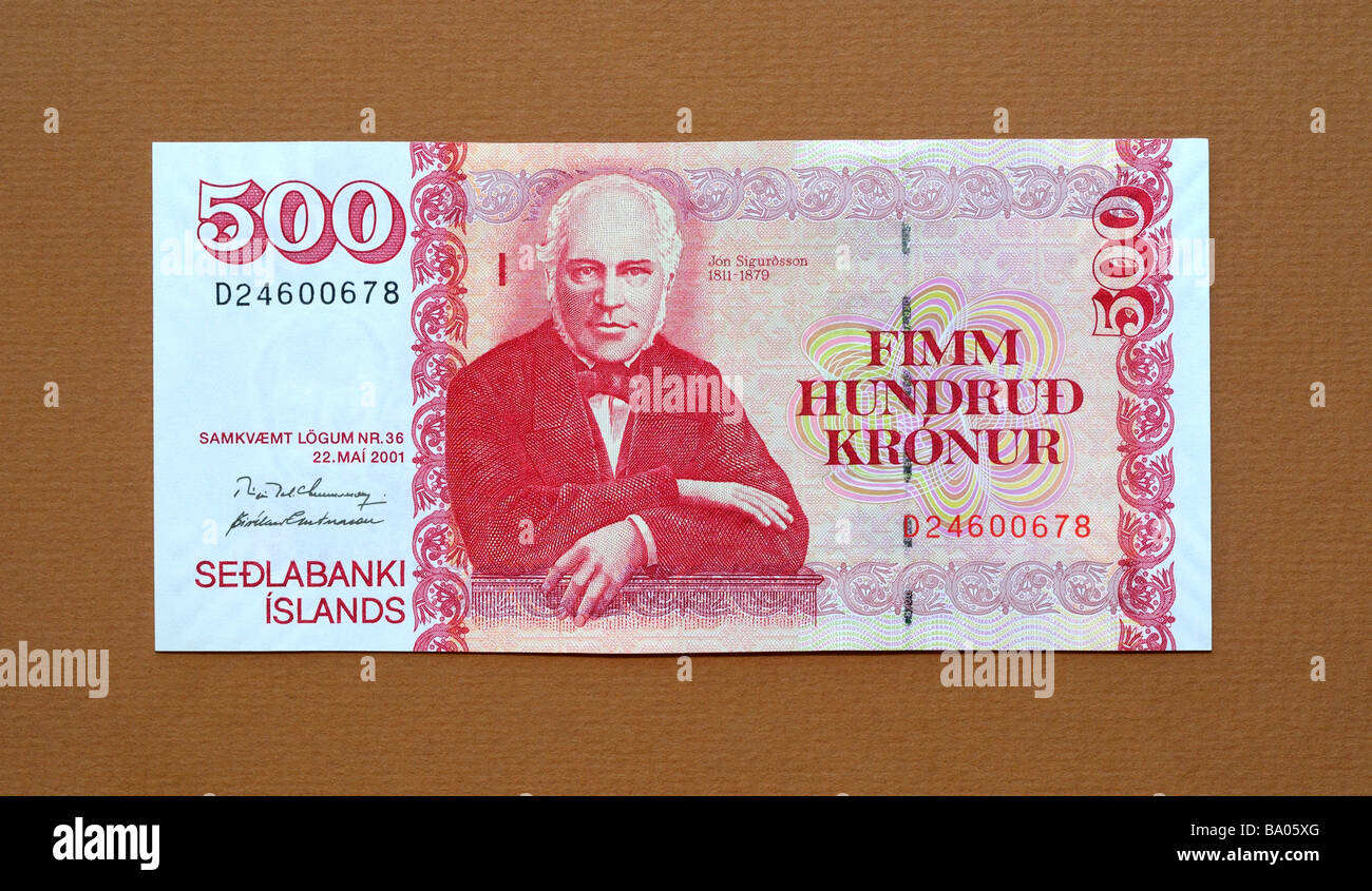 Iceland 500 Five Hundred Kronur Bank Note Stock Photo - Alamy