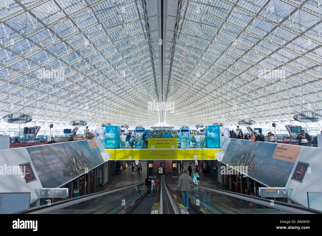 Charles de Gaulle airport terminal building, interior with steel and ...