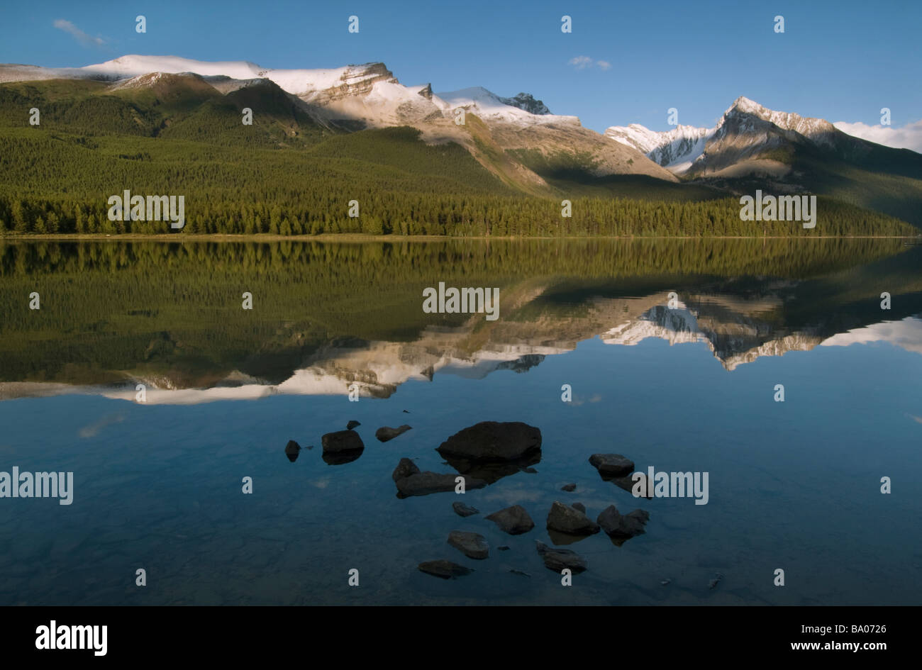 View from the lakeshore of Maligne Lake Jasper National Park Jasper ...