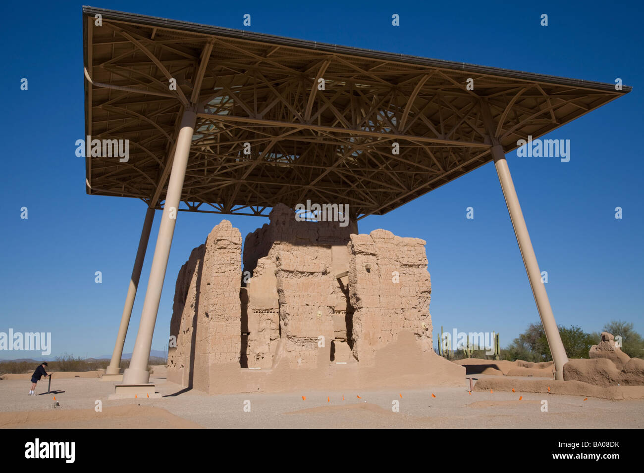 Prehistoric Hohokom ruin protected by a large roof structure at Casa ...