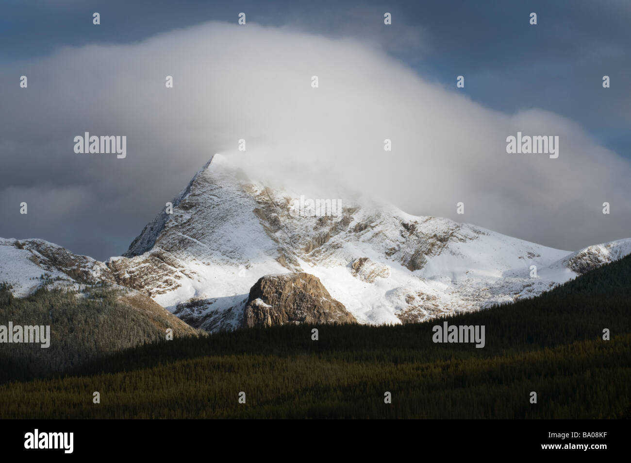 Mountain Peaks in fog along the Canadian Rockies Banff National Park ...