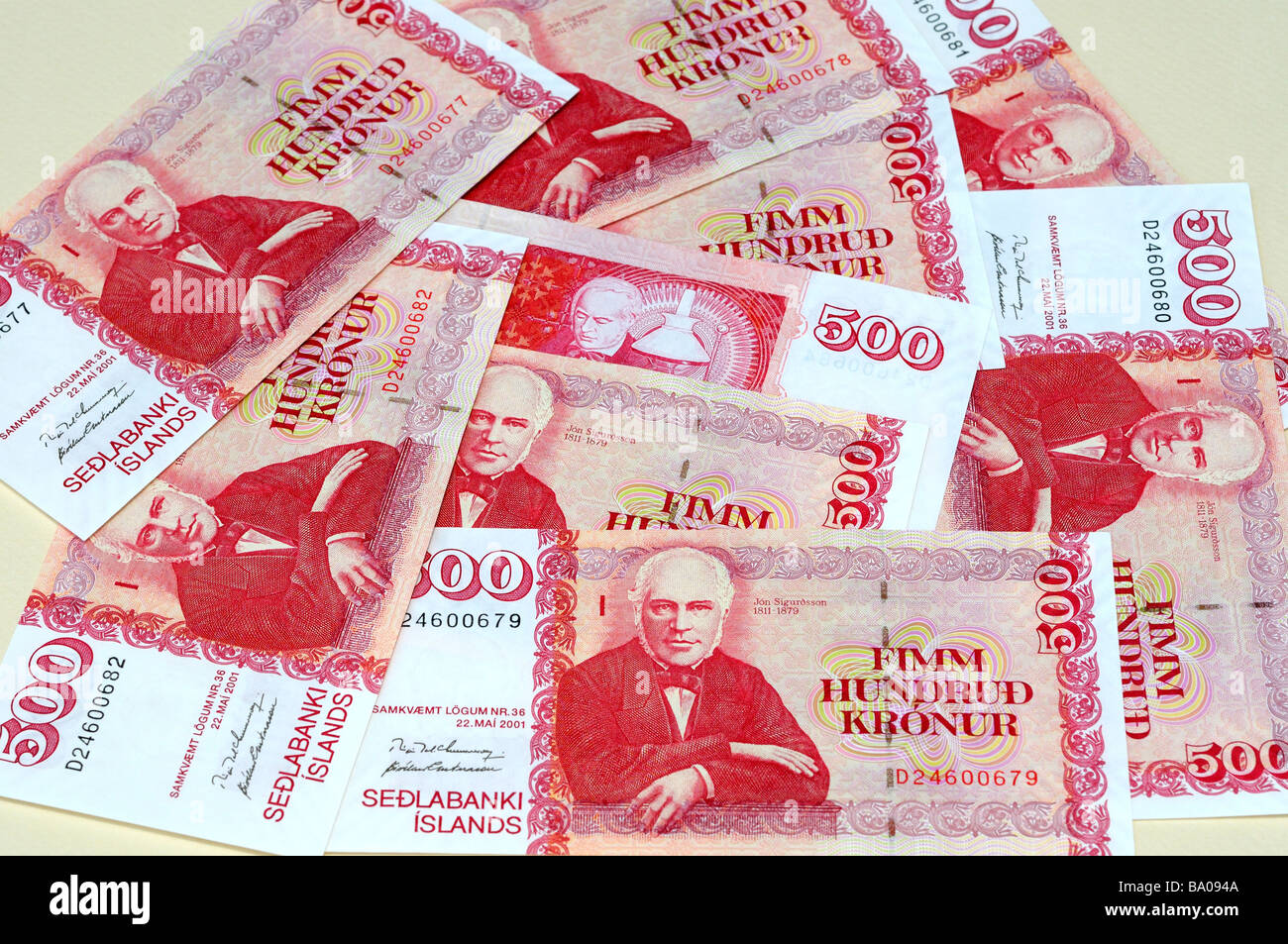 Iceland 500 Five Hundred Kronur Bank Notes Stock Photo - Alamy