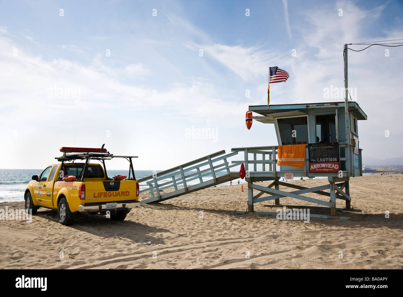 Lifeguard tower and vehicle Santa Monica Los Angeles California USA ...